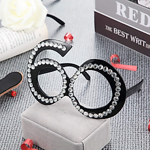 9 Pairs 60th Birthday Glasses Number 60 Crystal Frame Funny Costume Sunglasses Novelty Eyewear Celebration Decoration (Black)