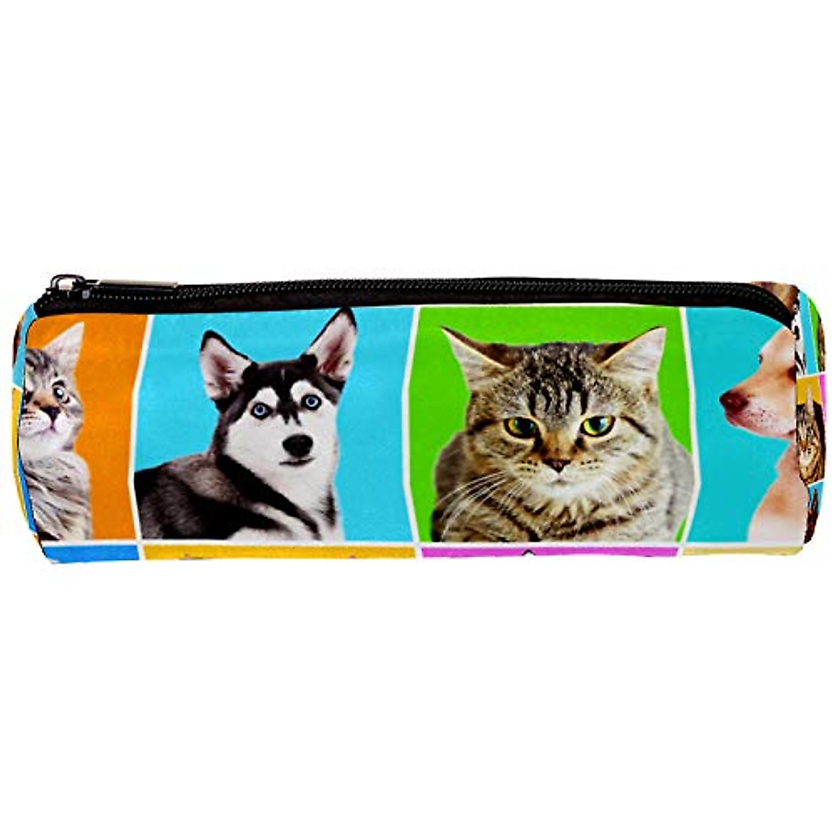 Dogs and Cats Portraits Pencil Bag Pen Case Stationary Case Pencil Pouch Desk Organizer Makeup Cosmetic Bag for School Office