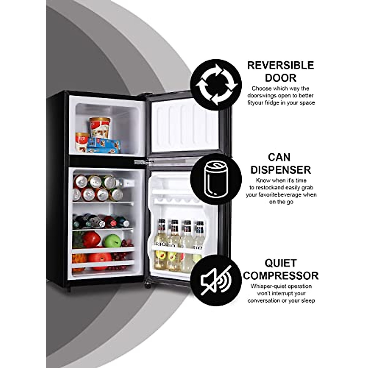 KRIB BLING Mini Fridge With Freezer,3.5 Cu. Ft Compact Refrigerator With 2 Doors,7- Level Adjustable Thermostat, Removable Glass Shelves For Bedroom, Office, Kitchen, Apartment, Dorm, Black