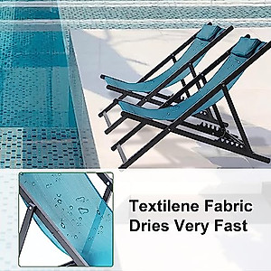 BETTAHOME Outdoor Aluminum Patio Sling Chairs, Beach Deck Chair, Portable Folding Lounge Chairs, Height Adjustable, Set of 2, Teal Color