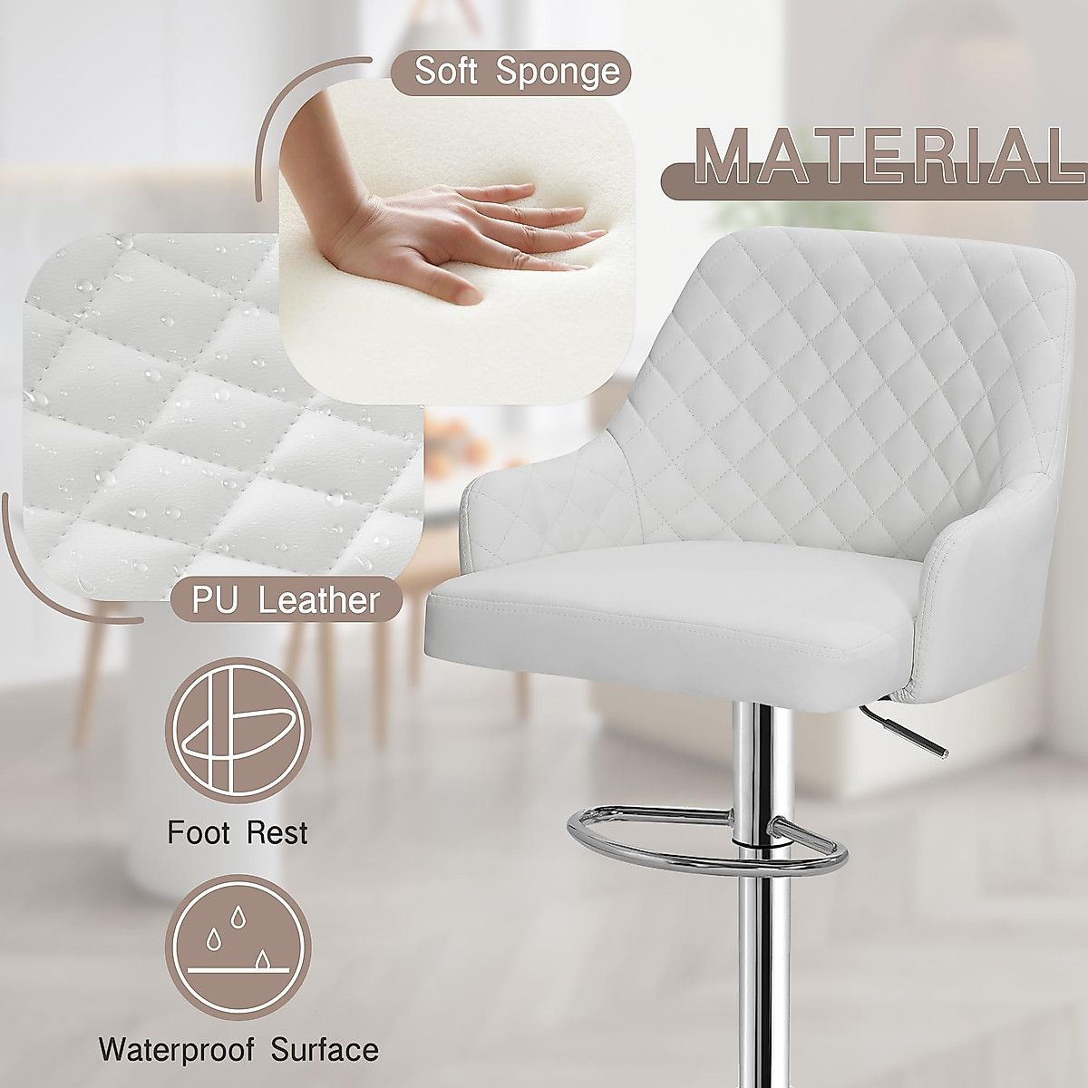 VECELO Adjustable Bar Stools Set of 2, Bar Height Stools for Kitchen Counter