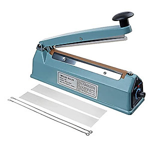 8" (200mm) Impulse Sealer 300w- Manual Plastic Poly Bag Heat Sealing Machine Closer Kit w/Adjustable Timer, Portable with Free Replacement Element Grip and Teflon Tape