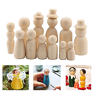 GACYSMD Wooden Peg Dolls Set 55pcs of Natural Unfinished Peg People Family, Unpainted Wooden Peg Dolls Unfinished Figures Mini peg People Wooden for Arts and Crafts