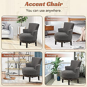 Goohome 360 Degree Swivel Wingback Accent, Comfy Upholstered Sherpa Fabric Seating Armchair with Rubberwood Legs for Living Room, Leisure Arm Chair for Lounge, Dark Grey