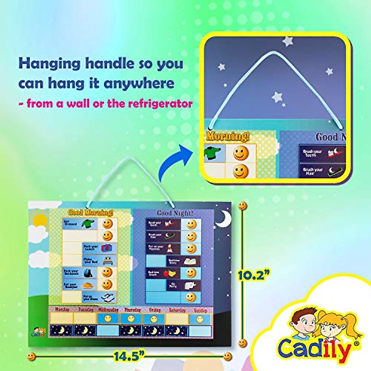 Cadily Day & Night Magnetic Chore Chart for Kids. Reward Good Habits with a Morning & Night Time Kids Chore Chart for Kids & Toddlers. A Daily Chore Chart for Kids Works Great as a Behavior Chart.