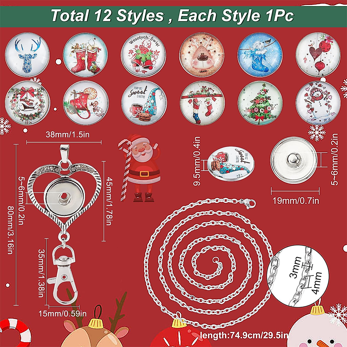 SUNNYCLUE 1 Box 12Pcs Lanyard Necklaces Badge Holder Necklace Winter Christmas Office Badge Lanyard ID Holders Name Tag Lanyards Breakaway for Women Teacher Stundent Nurse Christmas New Year Gift