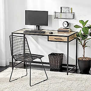 mDesign Metal & Wood Sturdy Home Office Desk with Righthand Drawer - Computer Desk, Home Office Writing, Small Desk, Modern Simple Style PC Table - Black Metal Frame/Gray Wash Wood Top