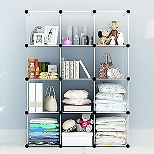 KOUSI Portable Storage Cubes-14 x14 Cube (12 Cubes)-More Stable (add Metal Panel) Cube Shelves with Doors, Modular Bookshelf Units，Clothes Storage Shelves，Room Organizer for Cubby Cube