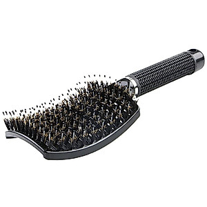 Boar Bristle Detangler Vent Brush Curved Vented Paddle Brush for Blow Drying, Anti-frizz Detangling Brush Styling Hairbrush Comb for Curly Fine Wavy Natural Tangled Hair, Wet or Dry Use