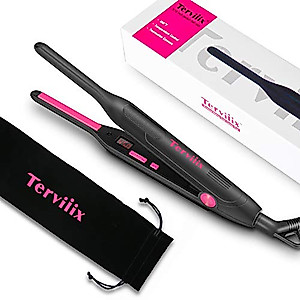 Terviiix Pencil Flat Iron, Small Flat Irons for Short Hair, Beard and Pixie Cut, 3/10 Inch Ceramic Tourmaline Mini Hair Straightener Dual Voltage with Adjustable Temperature, Auto Shut Off