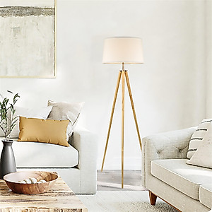 Kira Home Grace 60.5" Mid Century Modern Tripod LED Floor Lamp + Energy Efficient 9W Bulb, Wooden Tripod Legs + White Shade