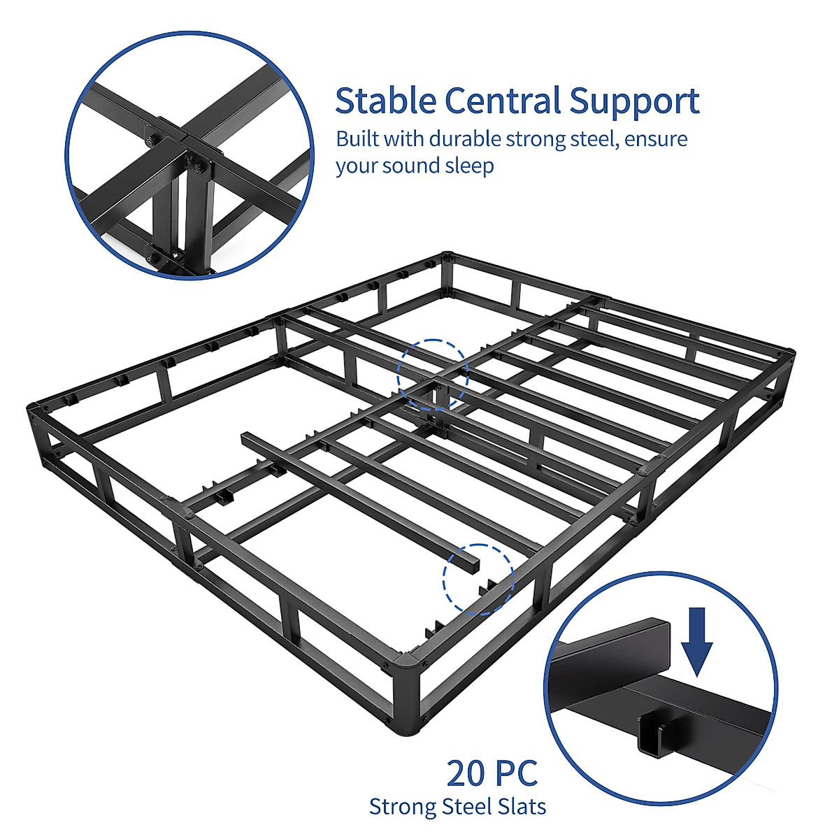 NOAH MEGATRON 7 Inch Box Spring Queen, Low Profile Metal Boxsprings/Mattress Foundation/Bunkie Board - 3000LBS Strong Steel Structure/Easy Assembly (Queen)