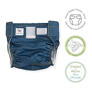 SmartNappy Blue Jeans by Amazing Baby, NextGen Hybrid Cloth Diaper Cover + 1 Tri-fold Reusable Insert + 1 Reusable Booster, Denim, Size 4, 22-40 lbs