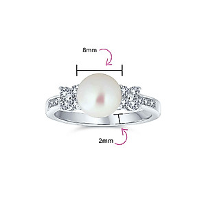 Bling Jewelry Flower CZ Pearl Engagement Ring - Size 7