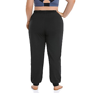 ZERDOCEAN Women's Plus Size Active Sweatpants Tapered Workout Caual Lounge Pants Joggers Pants Pockets Black 1X