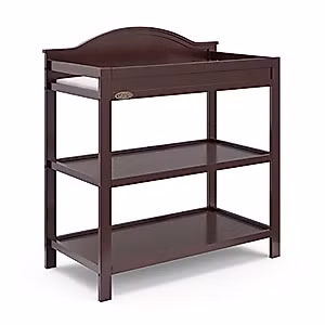 Graco Clara Changing Table (Espresso) - GREENGUARD Gold Ceritifed, Includes Bonus Water-Resistant Changing Table Pad with Safety Strap, 2 Open Shelves
