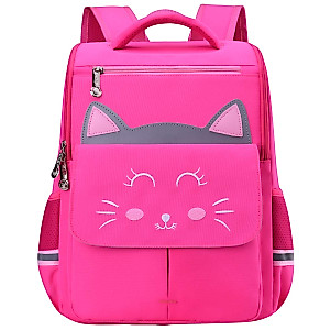 YUSSTAR Kids Backpack Chest Strap Kindergarten Elementary 1-2 Grader Boy Girl School Bag (Cat1-rose)