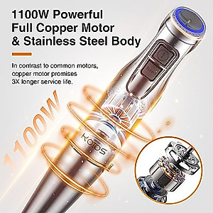 KOIOS 1100W Immersion Hand Blender, Stainless Steel Stick Blender with 12-Speed & Turbo Mode, 5-in-1 Handheld Blender with 600ml Mixing Beaker with Lid, 500ml Chopper, Whisk, Milk Frother, BPA-Free