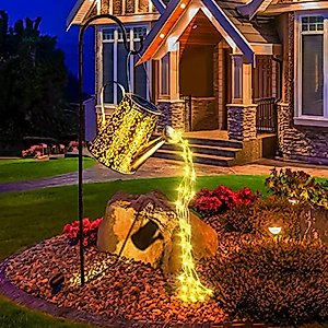 ASDFG Solar Watering Can Lights Waterproof Garden Decorations - Outdoor Large Fairy Lartern Hanging Retro Metal Kettle Light Star Art Decorative Lamp for Walkway Table Patio Lawn with Bracket