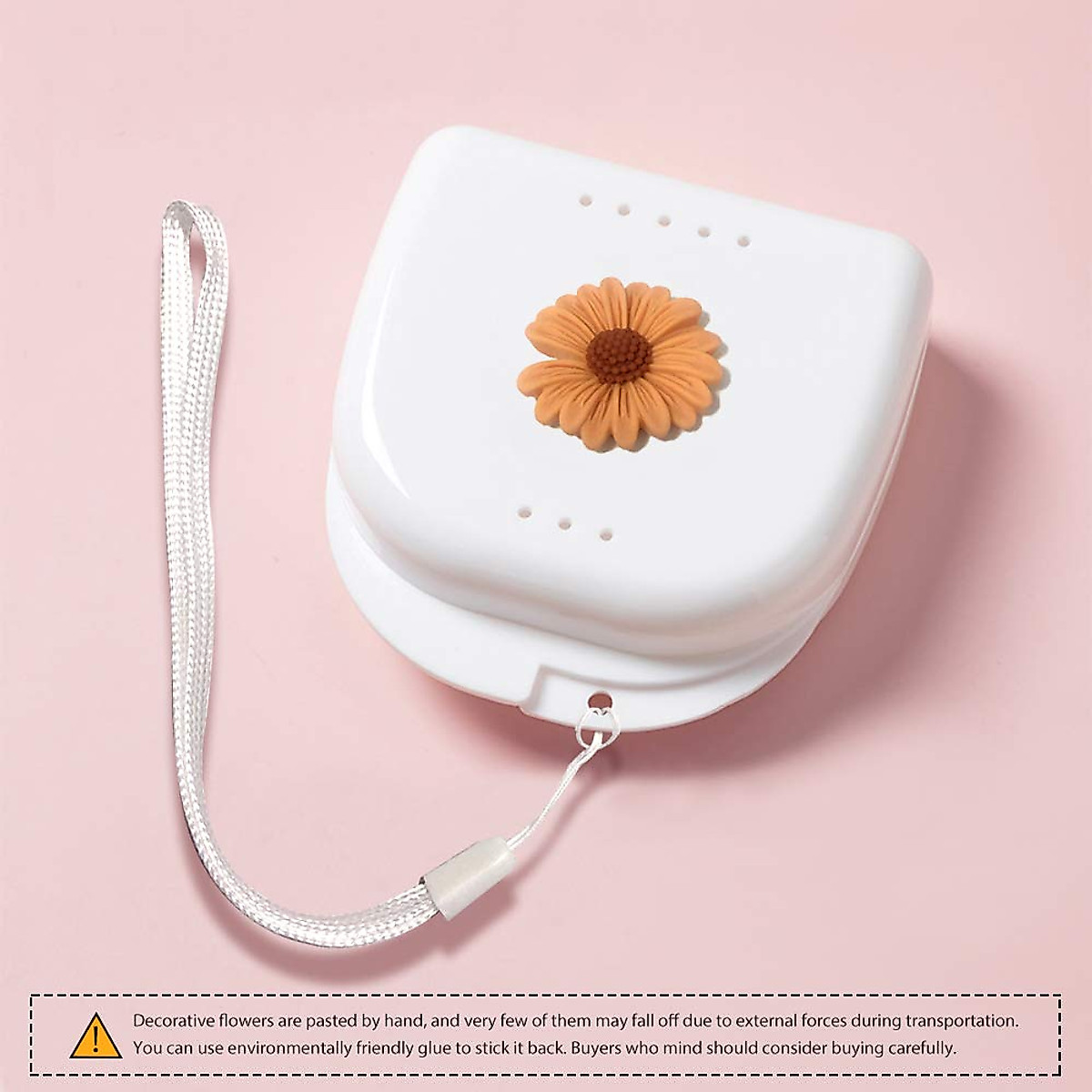 AMHDV 3pcs Orthodontic Retainer Case with Vent Holes Cute Mouthguard Container Dental Aligner Case with Aligner Removal Tool and Brush (01-flower)