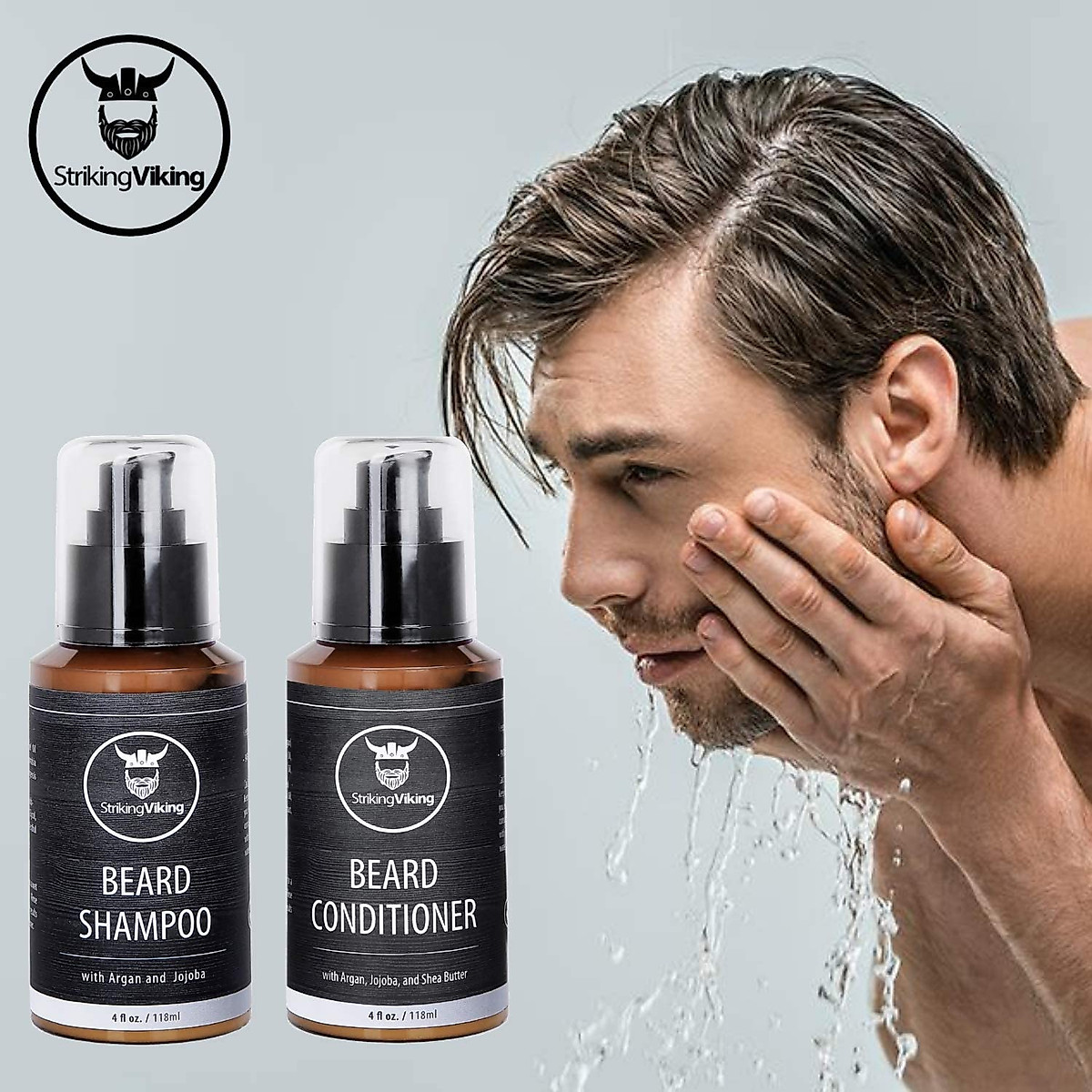 Striking Viking Beard Balm and Beard Shampoo and Conditioner Bundle with Argan and Jojoba Oils