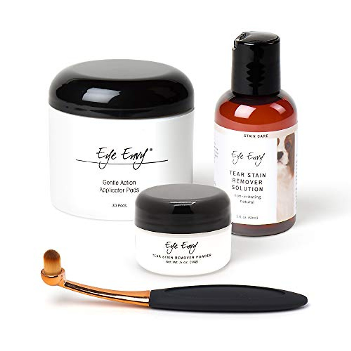 Eye Envy Dog Tear Stain Remover Starter Kit with ProPowder Brush | Stain Solution, Applicator Pads, Stain Powder and Small Applicator Brush | Lasts 30-45 days