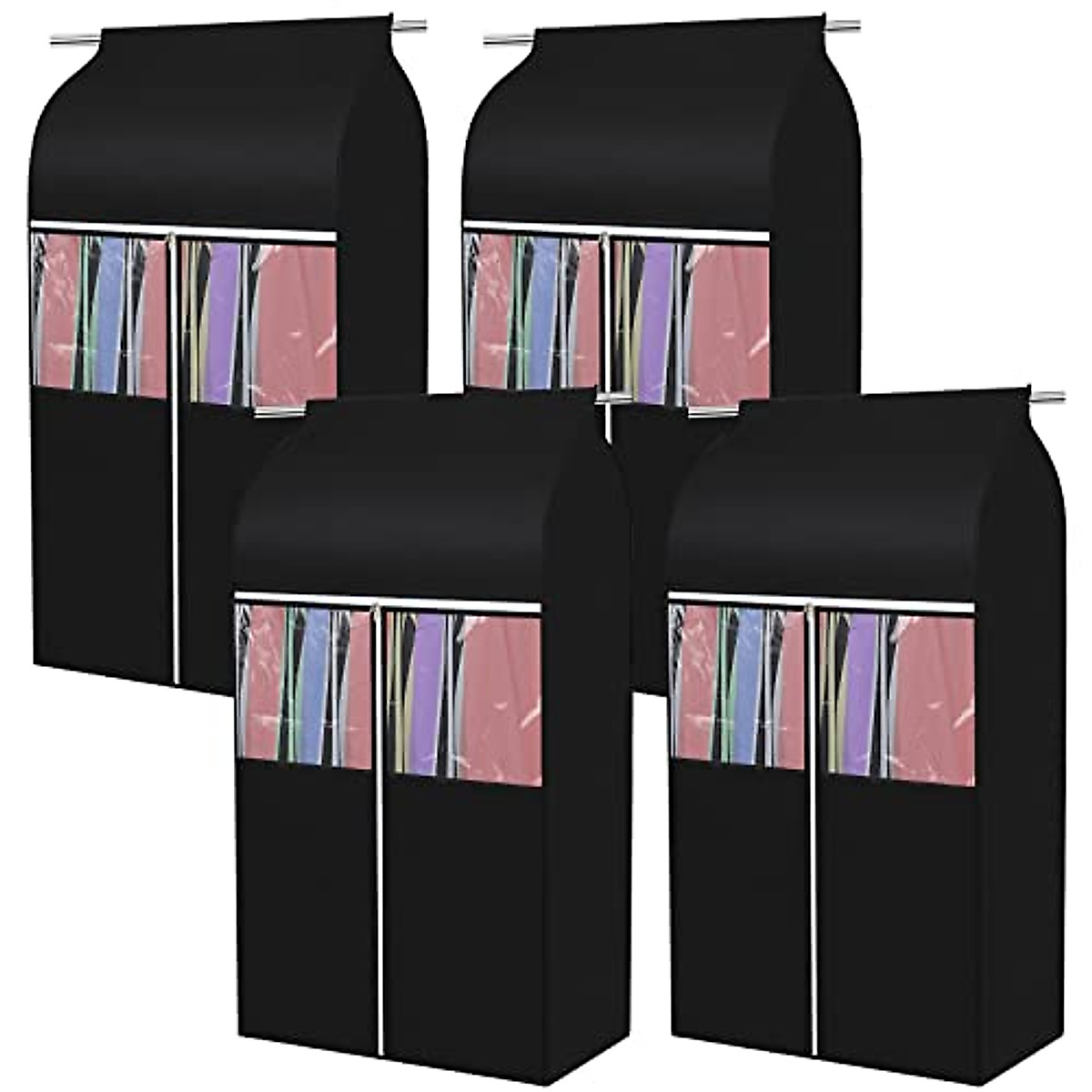 4 Pcs 43'' Hanging Garment Bags for Closet Storage with Zippers Clear Window Garment Rack Cover Sealed Hanging Clothes Bag Dust Cover Wardrobe Clothes Organizer Clothing Garment Cover for Suit Coat