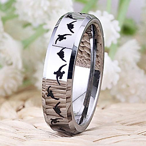 CLOUD DANCER 6mm/8mm Width Lover's Silver Bevel Wedding Band with Laser Etched Bird Duck Hunting Outdoor Ring, Comfort Fit (8mm Width, 11)