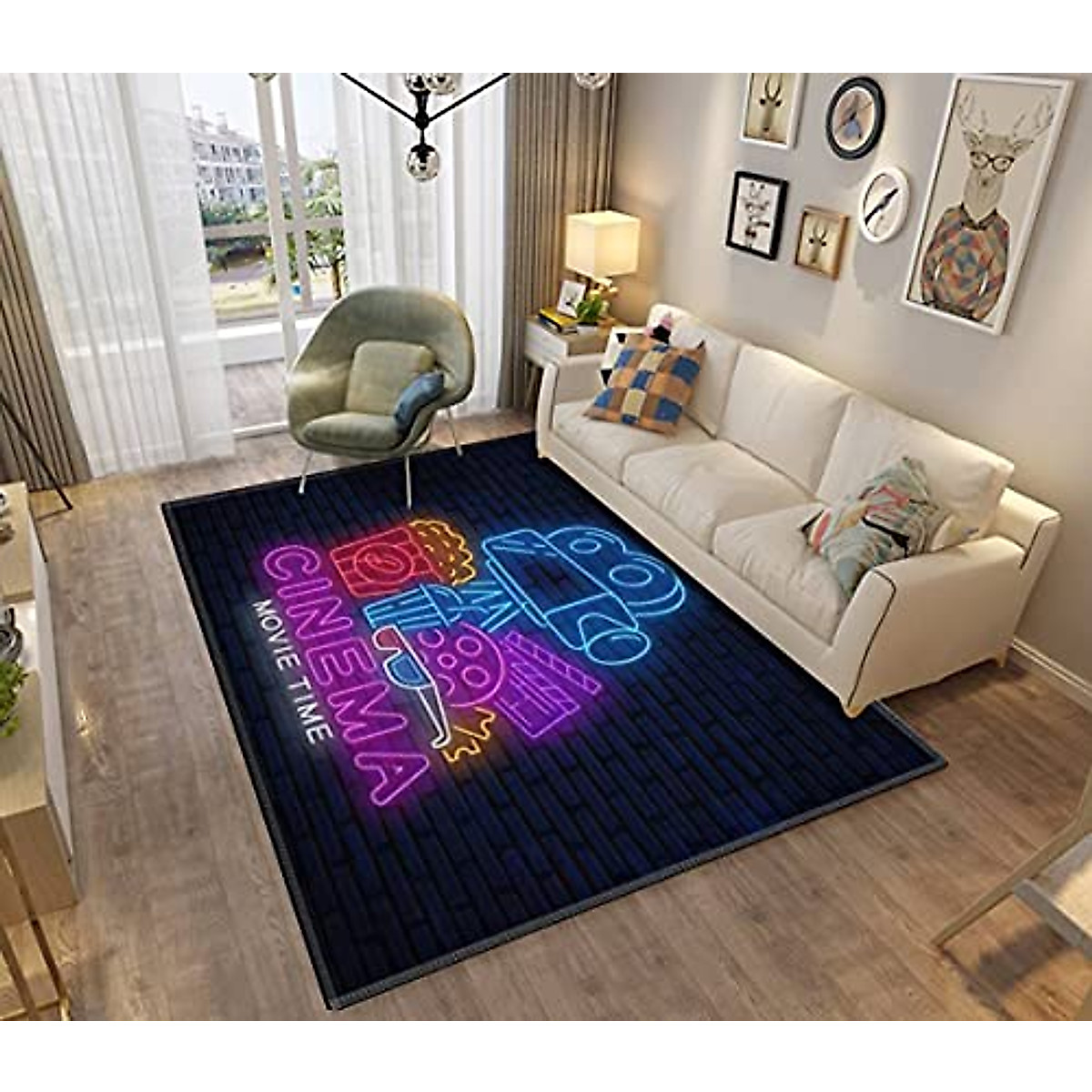 Home Area Runner Rug Pad Glowing neon Sign for Cinema for Banner Poster Thickened Non Slip Mats Doormat Entry Rug Floor Carpet for Living Room Indoor Outdoor Throw Rugs