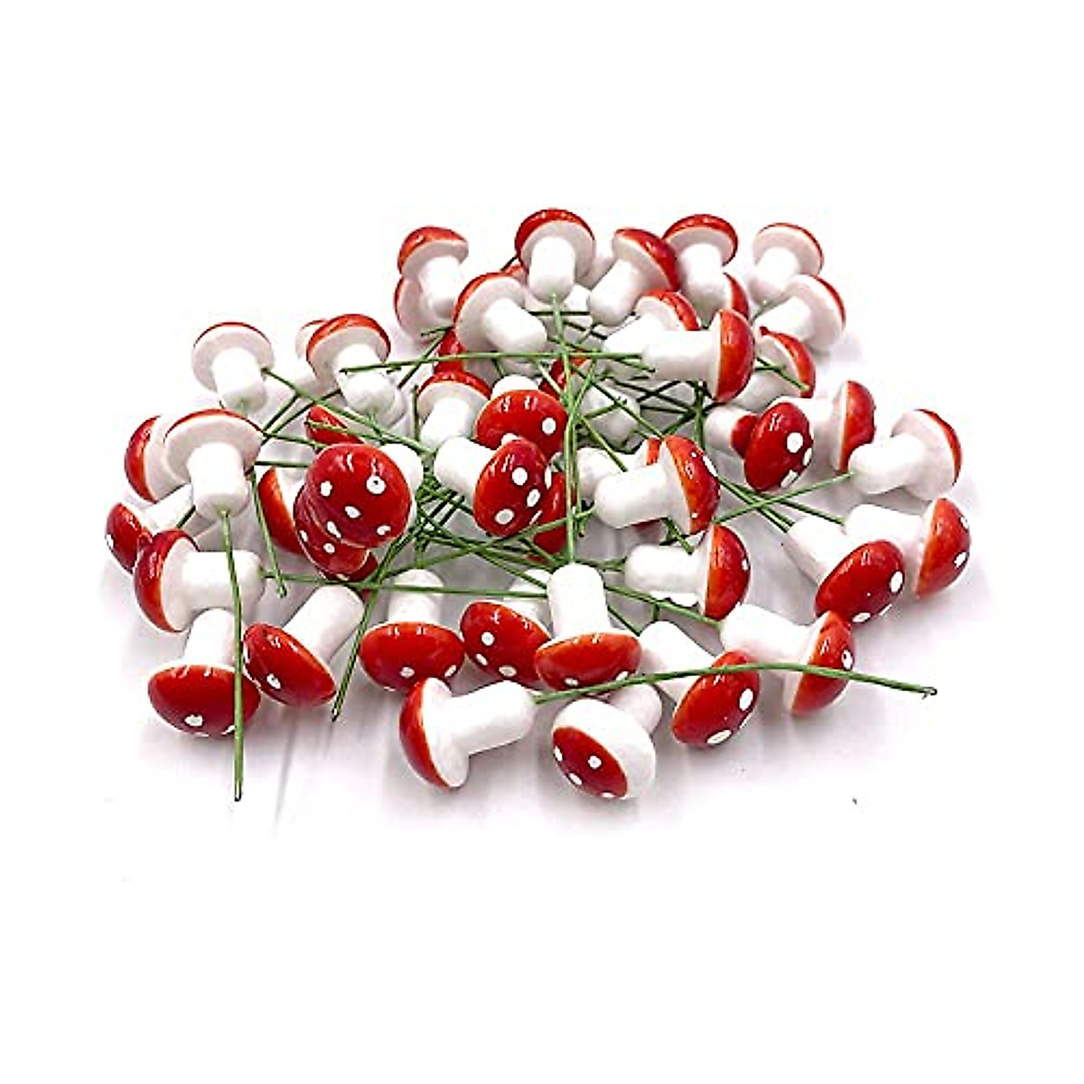 Aliotech 50 Pieces Mini Mushroom Miniatures Artificial Garden Fairy Bonsai Plant Pot Resin Craft Decoration for Home DIY Micro Landscape Decor (Red)