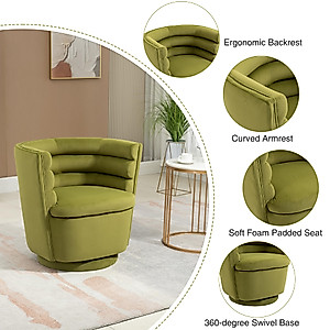 Tmsan Swivel Barrel Chair with Storage, 20.47" W Velvet Round Swivel Accent Chair Comfy Leisure Arm Chair Club Chair for Living Room Nursery Hotel Bedroom Office (Olive Green)