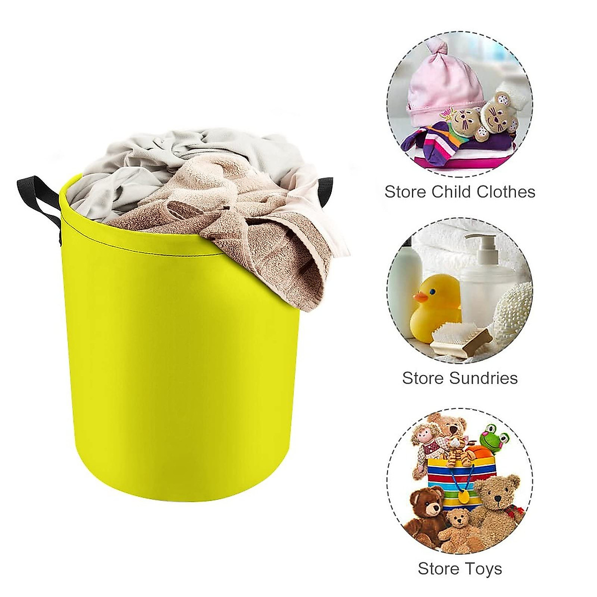 Large Laundry Hamper, Bag, Bright Yellow Solid Plain Collapsible Laundry Basket Dirty Clothes Washing Bin for College Dorm, Family Essentials