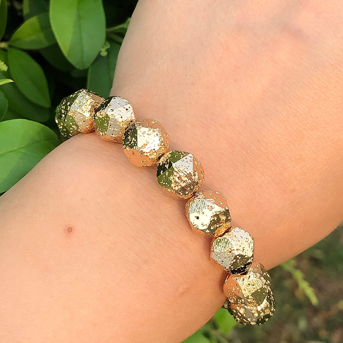 YU Natural Faceted KC Gold Rock Volcanic Lava Hematite Stone Beads Loose Spacer Beads for Jewelry Making DIY Energy Bracelet T309 (Color : Bronze, Item Diameter : 6mm 60-63pcs)