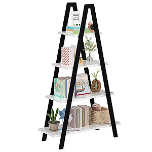 Recaceik 4-Tier Bookshelf, A-Shaped Bookcase Industrial Ladder Shelf Open Display Shelves with Metal Frame, Freestanding Plant Stand Book Shelf Open Storage Organizer for Living Room, Home Office
