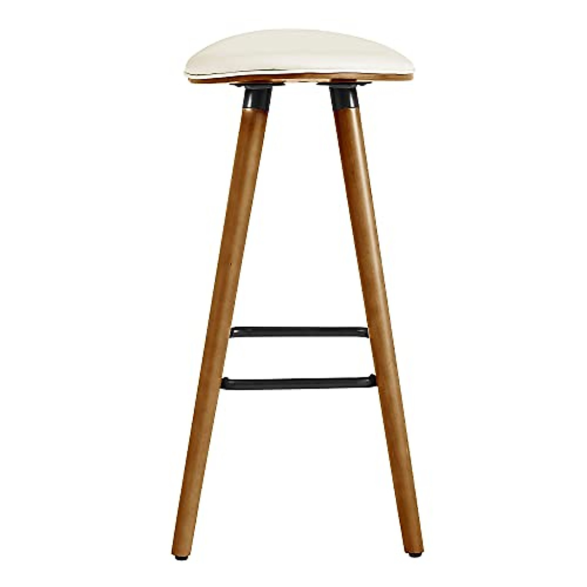 Armen Living Piper 26" Counter Height Backless Bar Stool in Cream Faux Leather and Walnut Wood