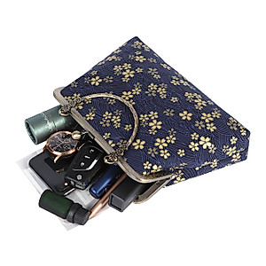 Abuyall Floral Top Handle Handbag Chain Strap Women Kiss Lock Canvas Frame Shoulder Bag Royal