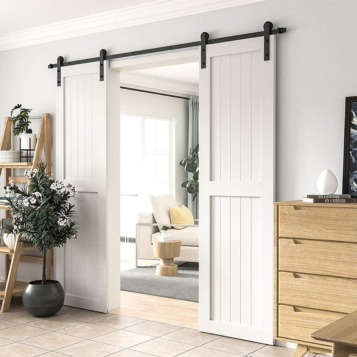 WINSOON Sliding Barn Door Hardware Double Door 8ft Track Kit with 2PCS 12 Inch Sliding Barn Door Handle Set