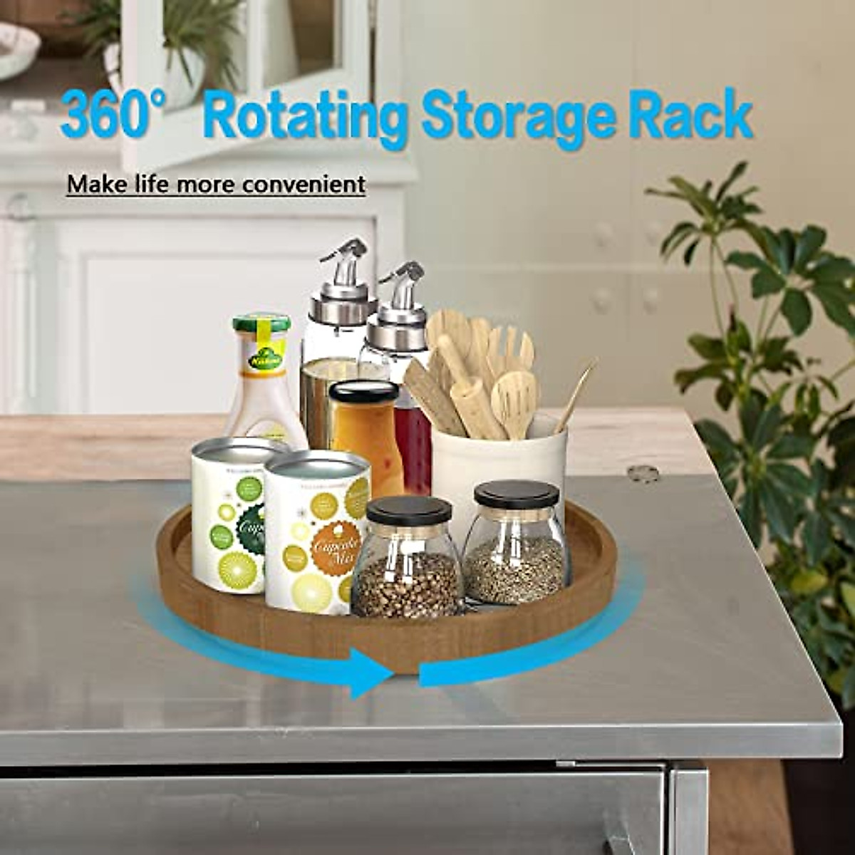 Lazy Susan Turntable Cabinet Organizer, Wood Kitchen Turntable Storage Organizer for Kitchen Cabinets, Pantry, Refrigerator, Counter top, Spinning Counter Storage Organization