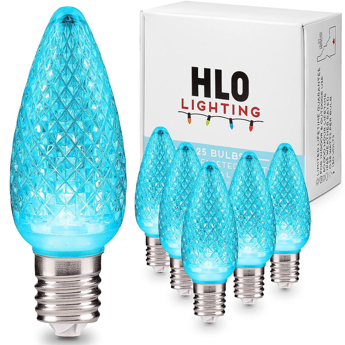 HLO Lighting Set of 25 Teal C9 Christmas Lights | Faceted C9 LED Christmas Light Bulbs for Indoor & Outdoor Use | Durable C9 LED Lights | Replacement C9 Bulbs