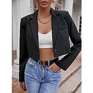 Milumia Women's Collarless Work Office Business Casual Cropped Blazer Jacket Black Small