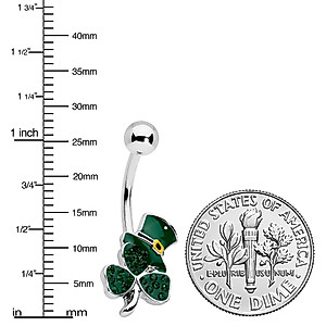 Body Candy Womens 14G 316L Stainless Steel Navel Ring Top Hat Shamrock St Patricks Belly Button Ring