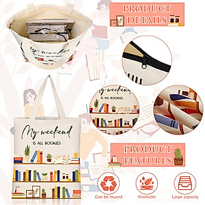 Sieral 2 Pcs Book Lovers Gifts Bookshelf Tote Bag Makeup Reading Canvas Bag Reusable Book Tote Bag Cosmetic Pencil Cases School Bag Gift with Metal Zipper Bookish Librarian Gifts for Women Teacher