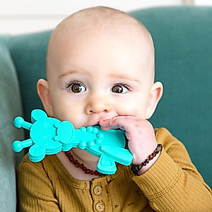 Baby Teething Toy Extraordinaire - Little Bambam Giraffe Teether Toys by Bambeado. Toy for Natural Teething Comfort and for Sore Gums - Baby Christmas Gifts- Turquoise