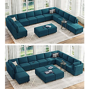 Belffin Modular Sectional Sleeper Sofa Couch Bed Oversized U Shaped Cocuh with Storage Convertible Sleeper Sofa Bed. Peacock Blue