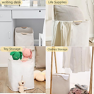 100L Waterproof Laundry Basket, Extra Large Laundry Hamper with Wooden Handle, Collapsible Toys Clothes Storage Basket for Laundry Room, Bathroom, Living Room