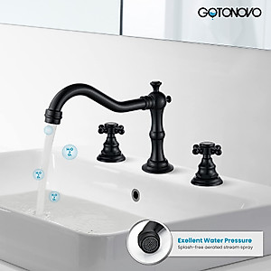 gotonovo 3 Hole Widespread Bathroom Sink Faucet Double Cross Handle Mixer Tap Faucet for Bathroom Sink Vanity Faucet Deck Mount Basin Hot Cold Water Matching Pop Up Drain Matte Black
