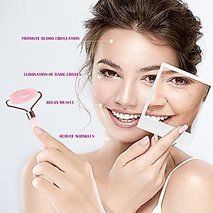 rosenice Gua Sha Set Jade Stone Tools Guasha Tool for Face Skincare Facial Body Relieve Muscle Tensions Reduce Puffiness Festive Gifts