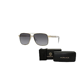 Versace VE2174 1252T3 59MM Pale Gold/Light Grey Gradient Grey Square Sunglasses for Men+ BUNDLE with Designer iWear Eyewear Care Kit