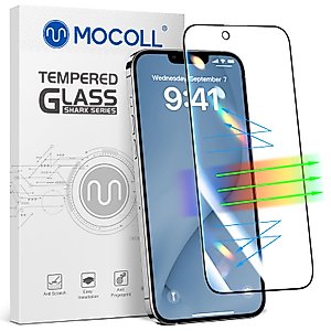 MOCOLL Anti Blue Light Screen Protector Compatible for iPhone 14 Plus/13 Pro Max 6.7 inch Tempered Glass Ultra HD Full Screen Film 9H Hardness Anti-scratch Bubble-free