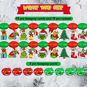 Grinch Party Decoration Merry Christmas Grinch Hanging Swirl Ceiling Decor Grinchmas Birthday Party Supplies 44 Pcs